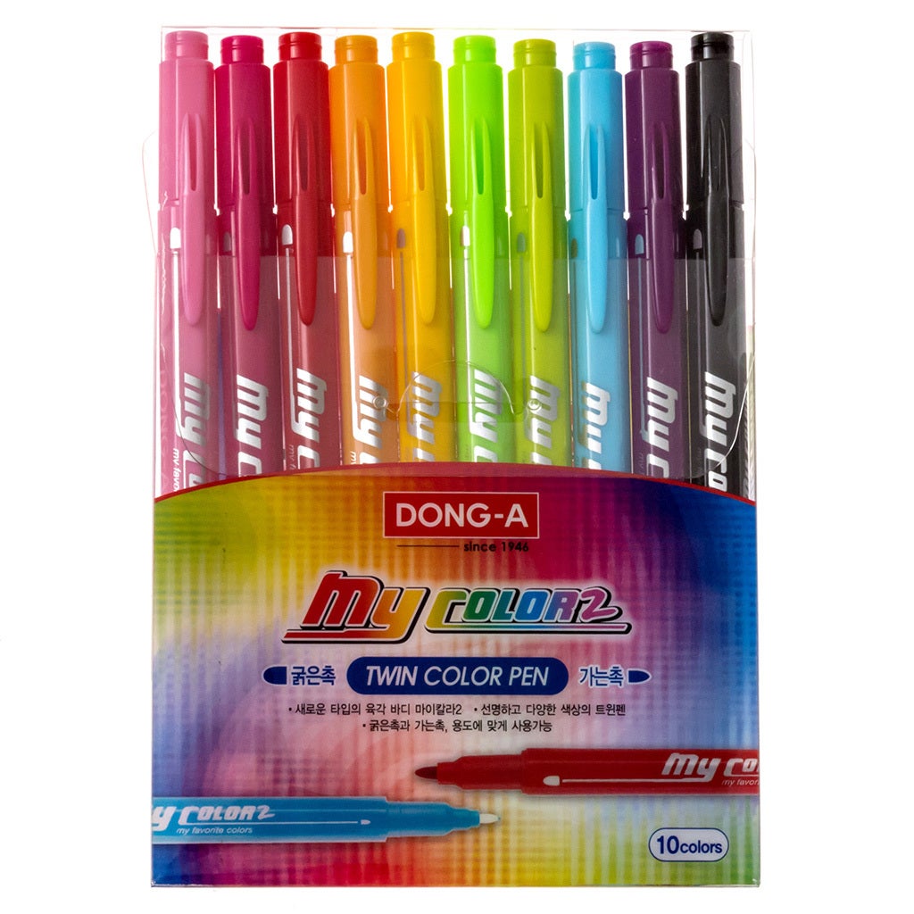 DONG-A MyColor2 Double-Sided Markers, Broad and Fine Tips (10 Color Se ...